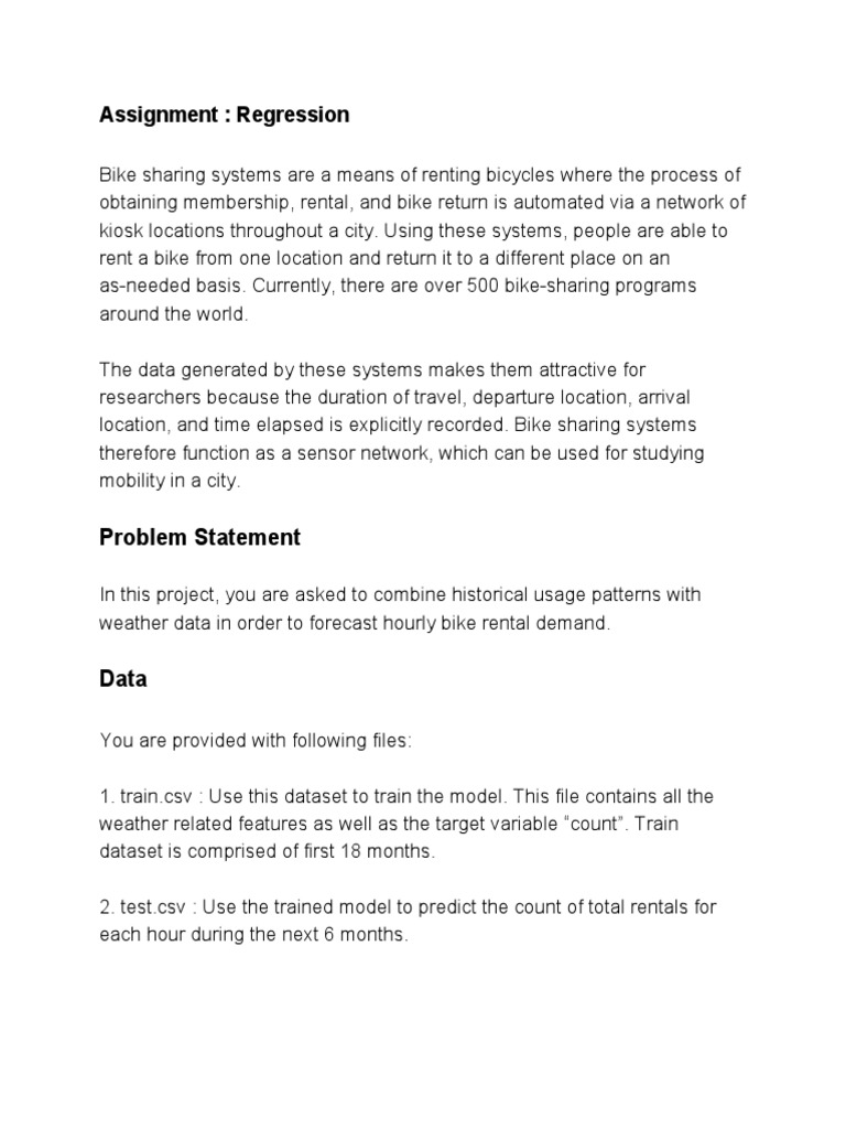 Assignment: Regression: Problem Statement | PDF | Forecast | Weather