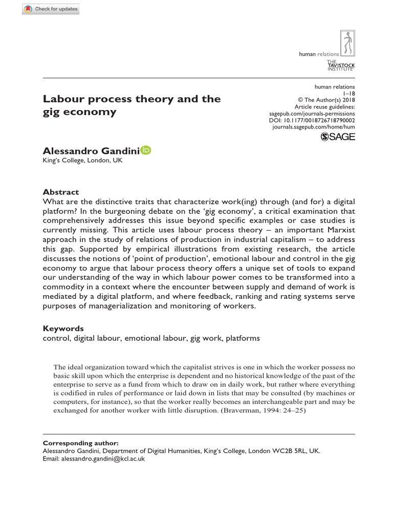 Gandini, A. (2018) - Labour Process Theory and The Gig Economy PDF ...