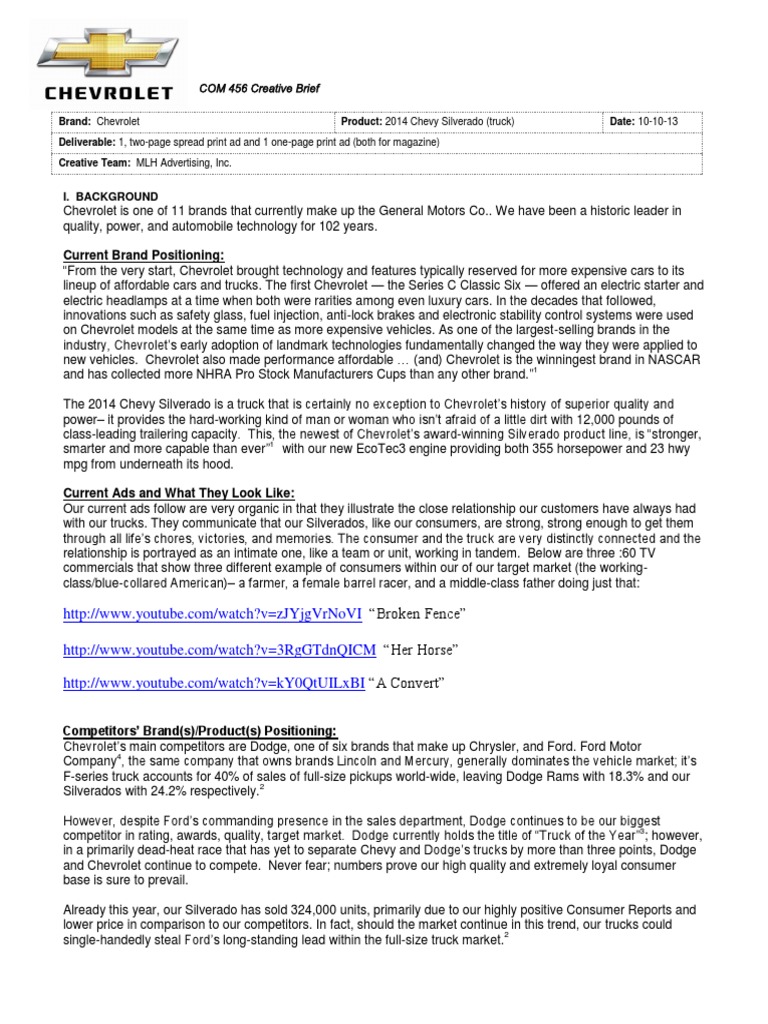 Ogilvy Creative Briefchevy - Brief PDF | Download Free PDF | Chevrolet ...