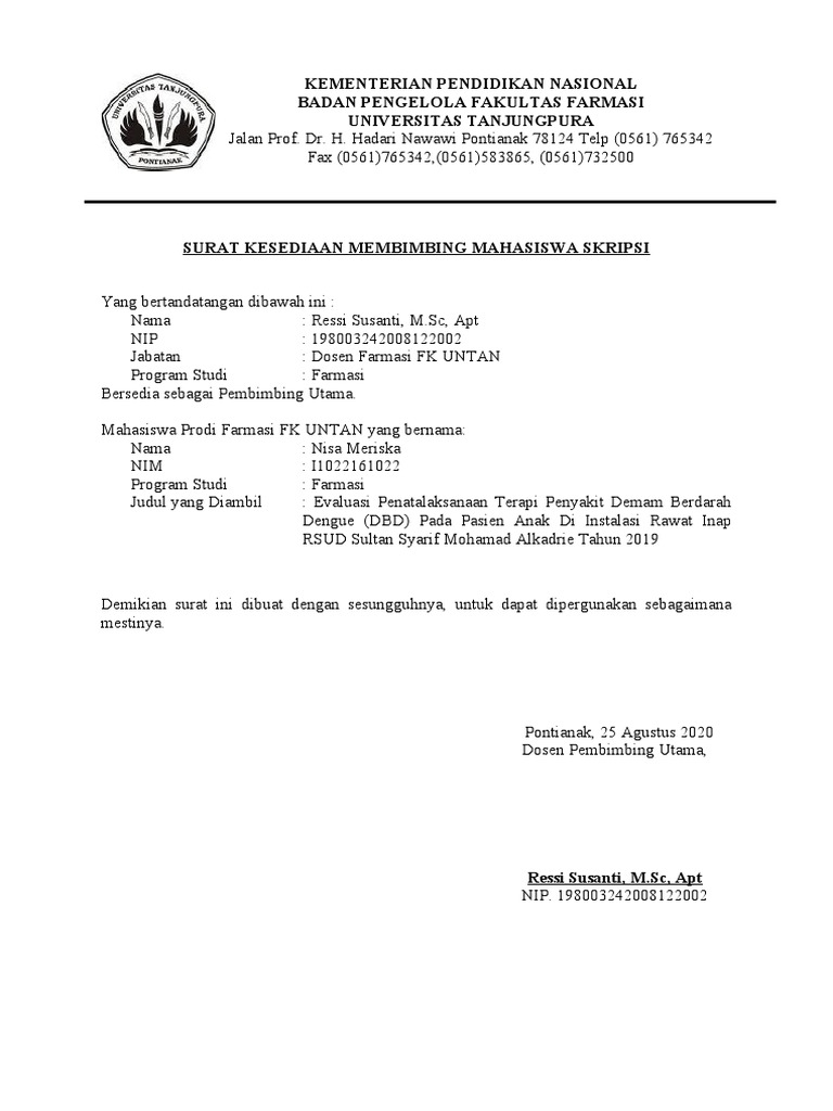 Surat Ketersediaan Membimbing Skripsi | PDF