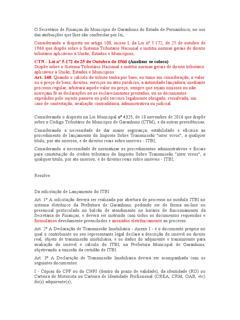 Instrução Normativa Para Processo De Itbi Pdf Impostos Governo