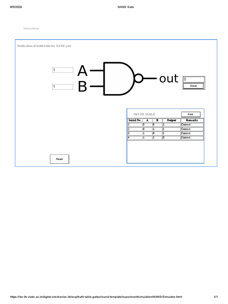 NAND Gate Truth Table Verification | PDF