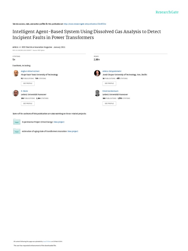 Intelligent Agent-Based System Using Dissolved Gas Analysis To Detect ...