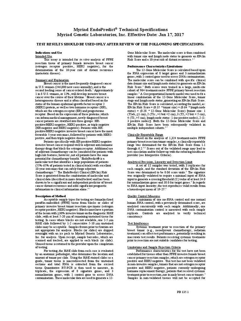 EndoPredict TechnicalSpecifications | PDF | Breast Cancer | Neoplasms