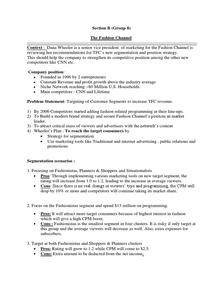 Fashion Channel PDF PDF Market Segmentation Marketing Strategy