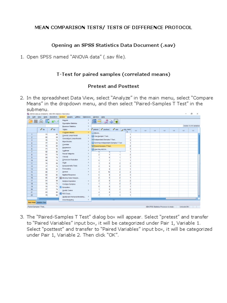 Tests of Difference - Protocol | PDF | Student's T Test | Analysis Of ...