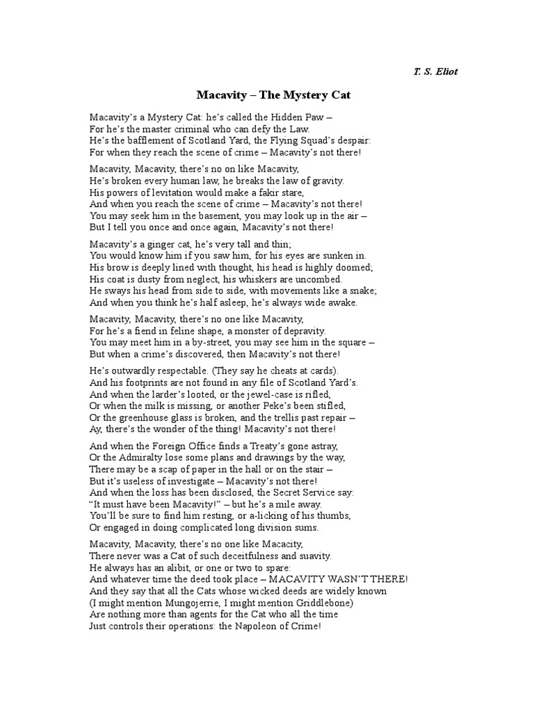 Macavity | PDF | Cats
