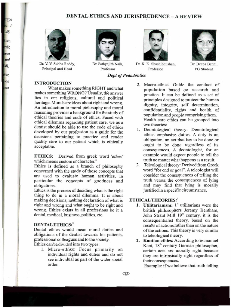 Dental Ethics and Jurisprudence Overview | PDF | Institutional Review ...