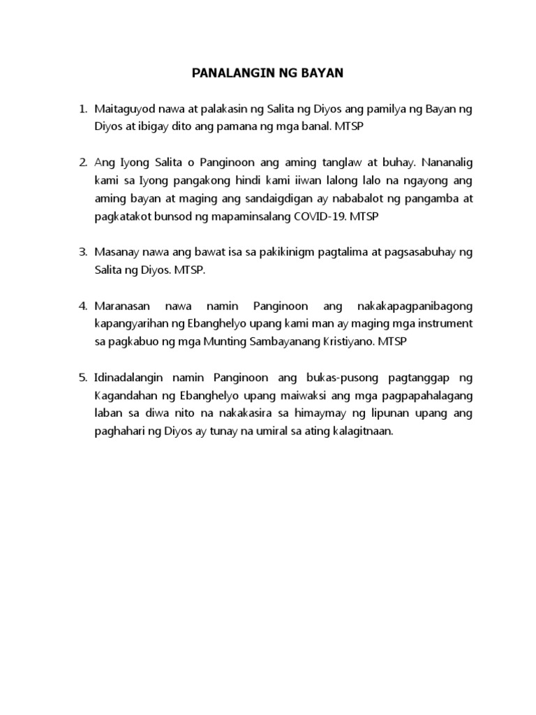 Panalangin NG Bayan | PDF