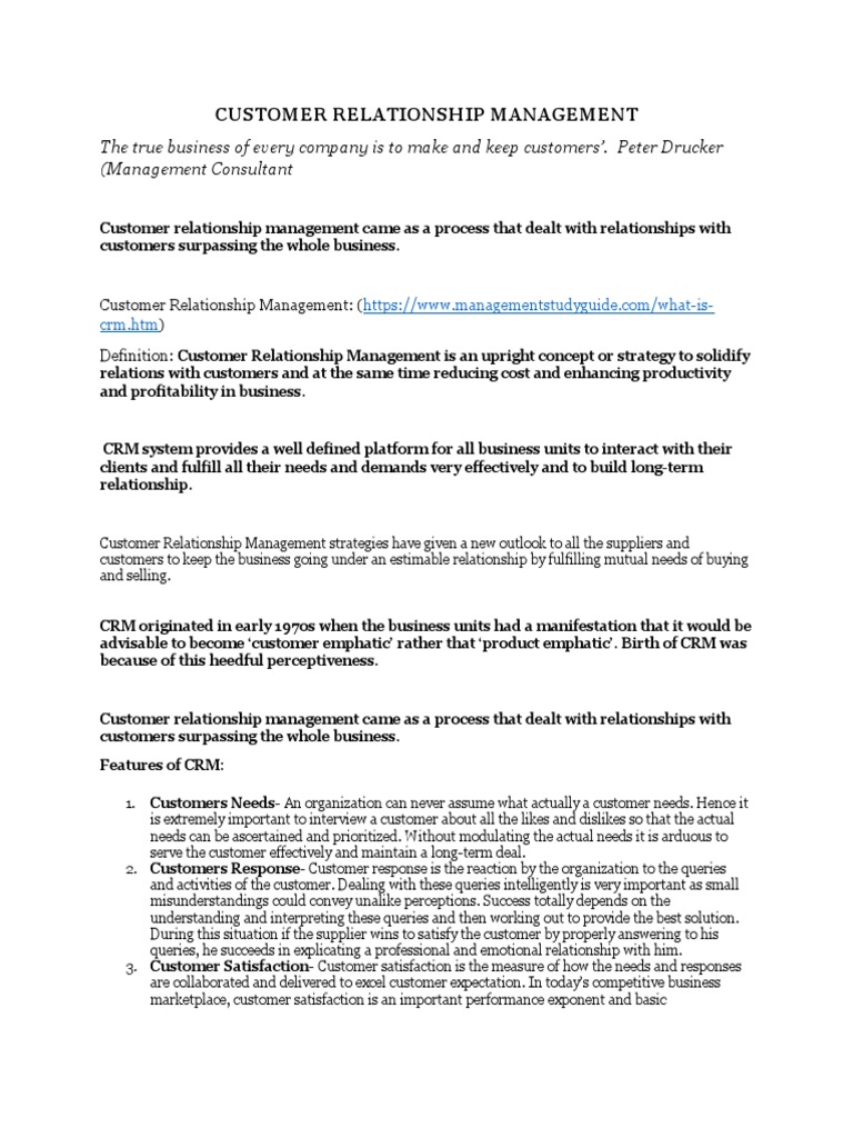 Customer Relationship Management | PDF | Customer Relationship ...