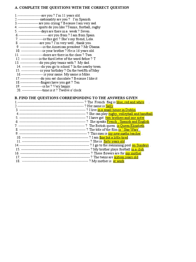 A. Complete The Questions With The Correct Question | PDF