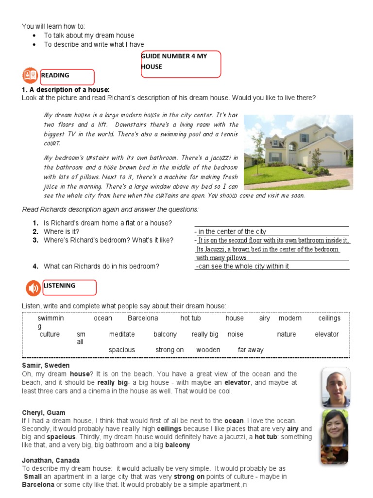 Guide Number 4 My House: 1. A Description of A House | PDF