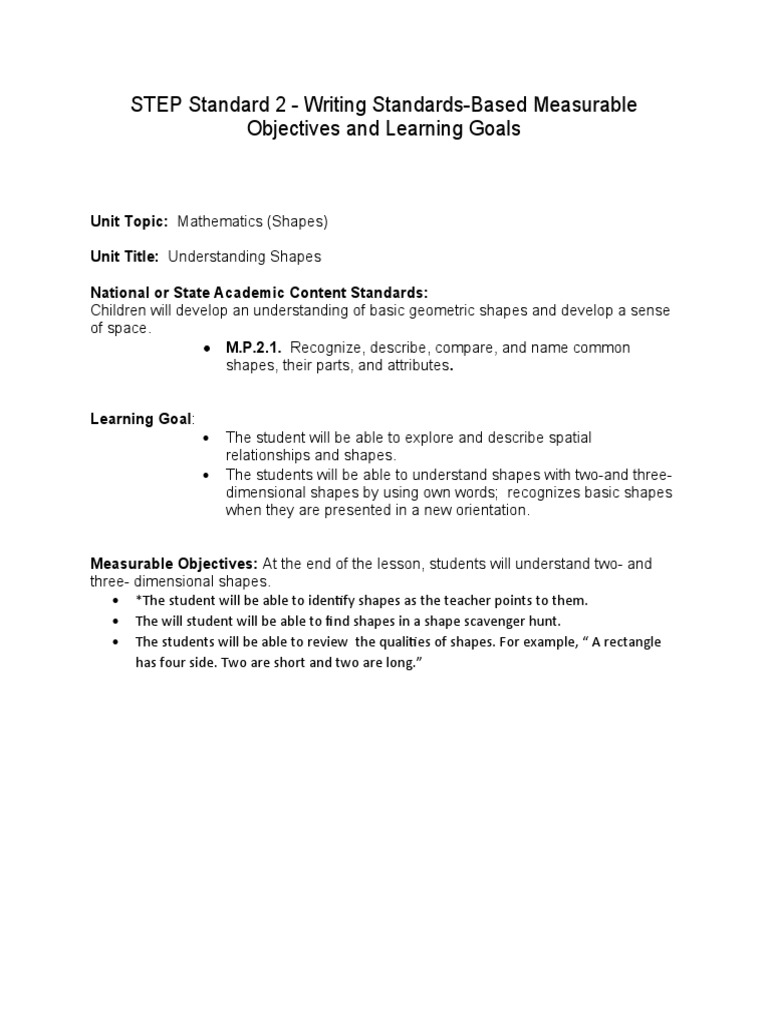 Step Standard 2 Math Lesson | PDF