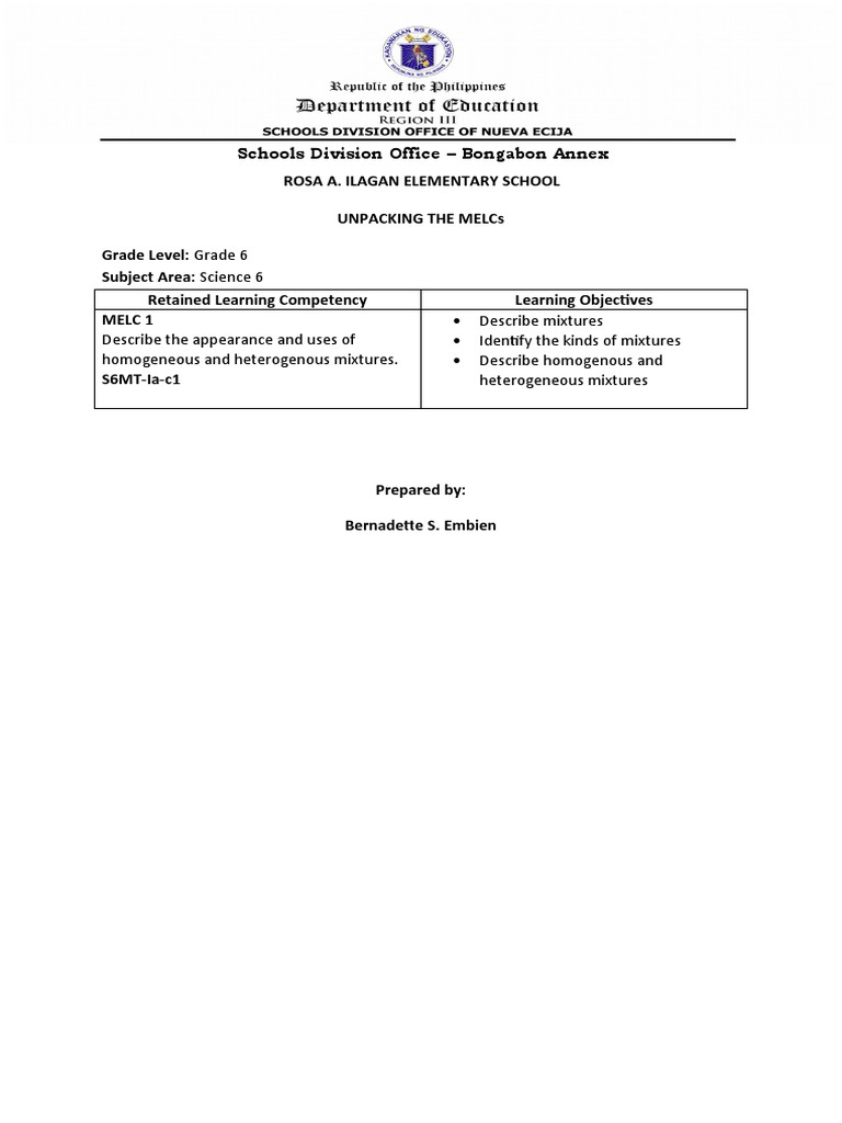 UNPACKING-THE-MELCs-grade-6 Science | PDF