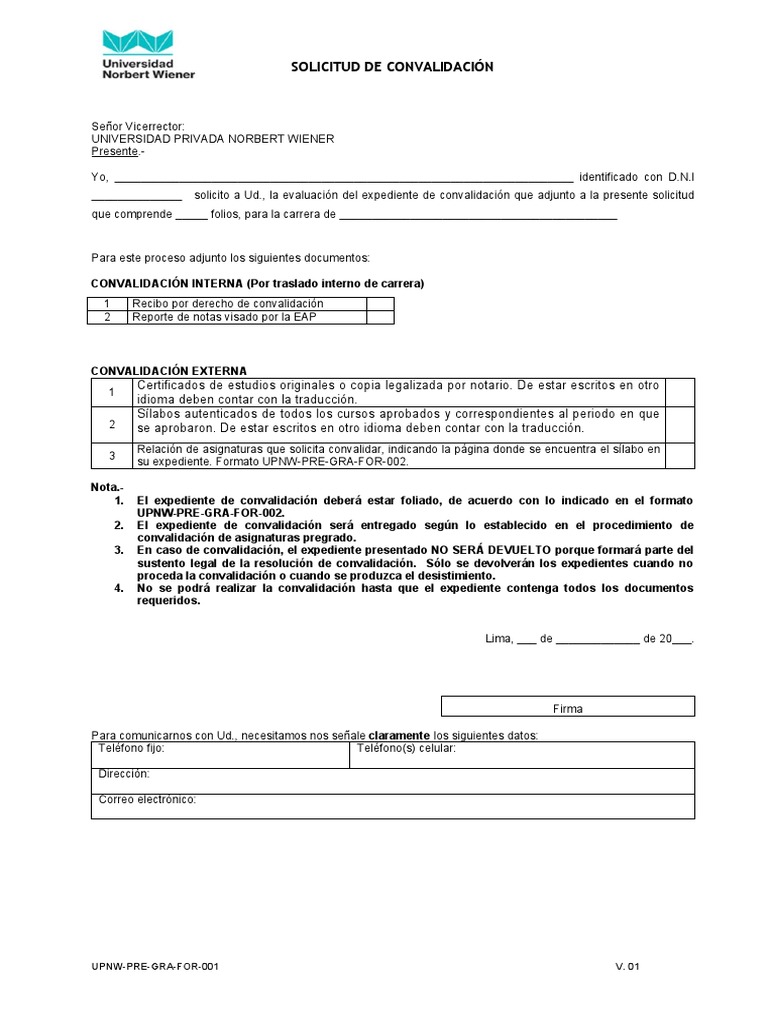 Solicitud Convalidacion | PDF