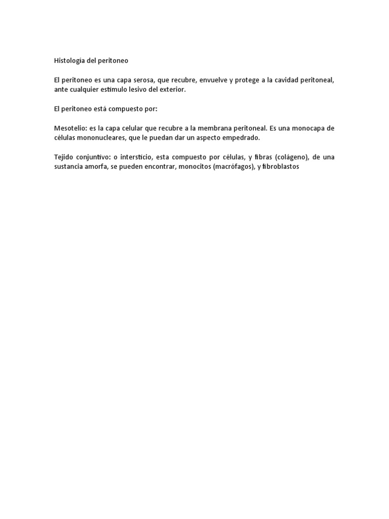Histología del peritoneo y su estructura | PDF