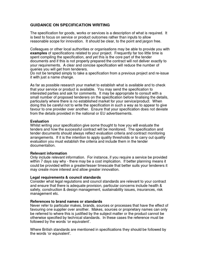 Specification Guide | PDF | Specification (Technical Standard) | Evaluation