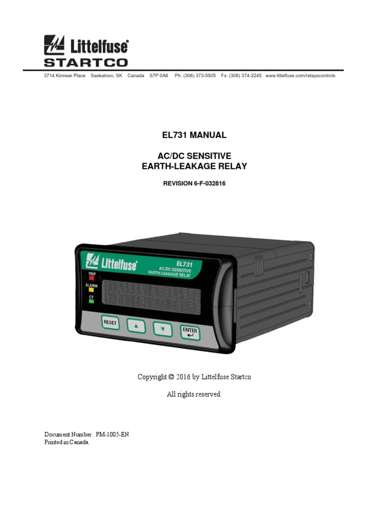 El731 Manual Ac/Dc Sensitive Earth-Leakage Relay: REVISION 6-F-032816 | PDF | Relay | Menu ...