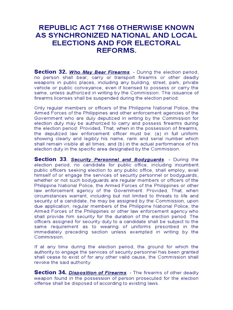 REPUBLIC ACT 7166 OTHERWISE KNOWN AS SYNCHRONIZED NATIONALTONY ...