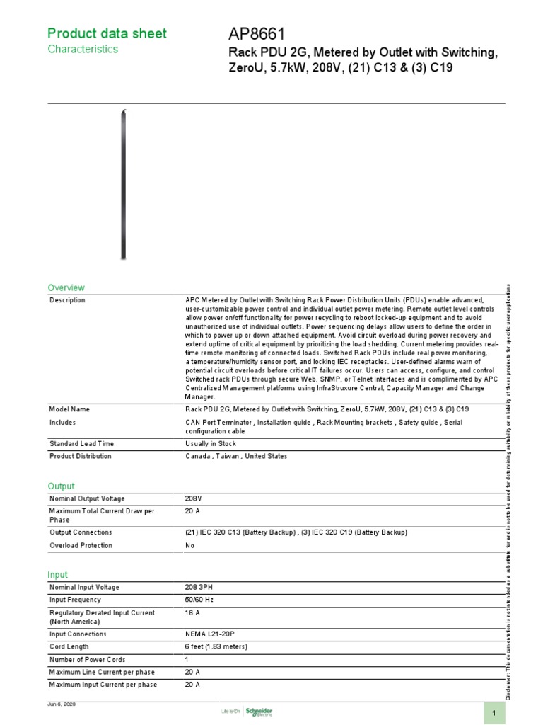 Metered-by-Outlet With Switching Rack PDU - AP8661 - APC PDF | PDF ...