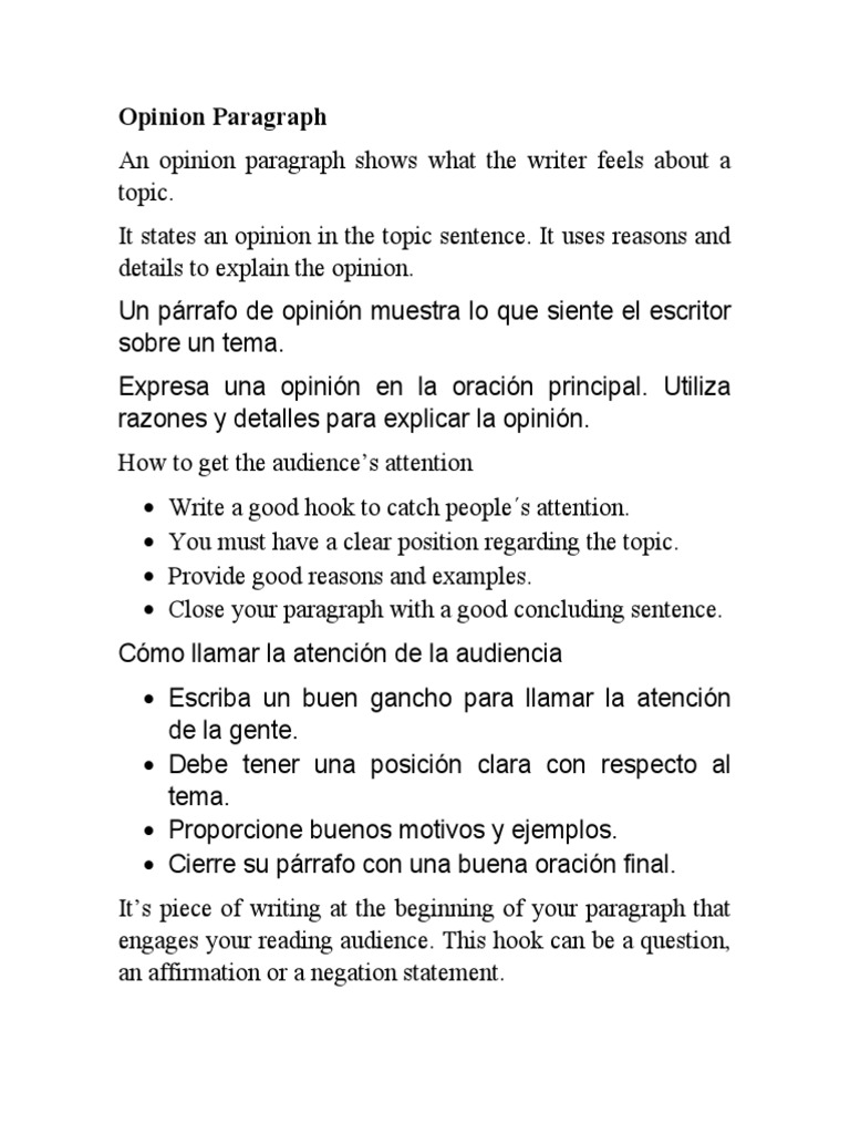 Cómo Escribir un Párrafo de Opinión | PDF | Juegos y lotería