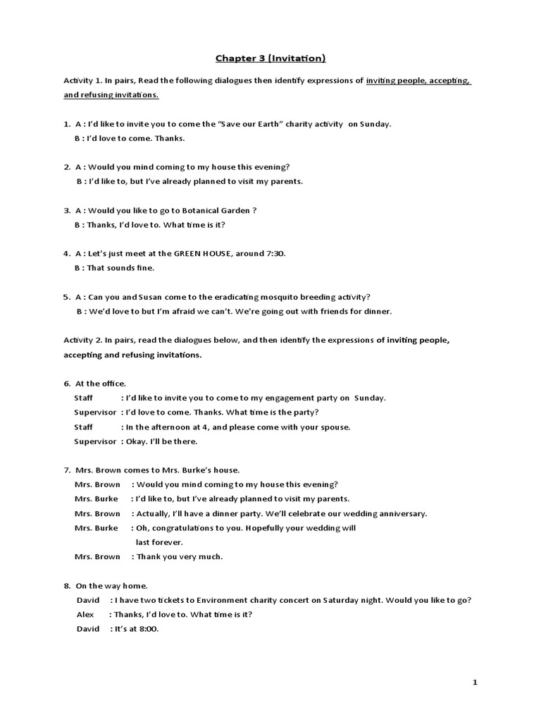 Chapter 3 (Invitation) : Accepting and Refusing Invitations | PDF