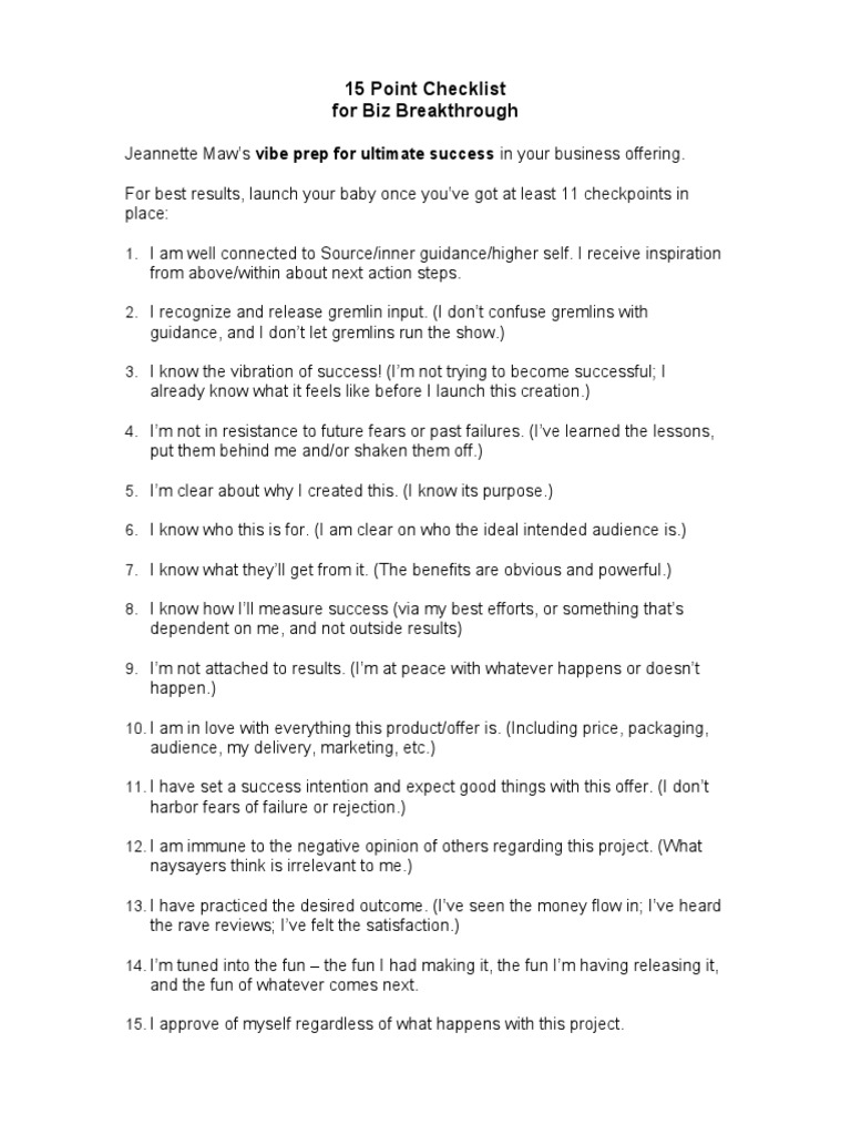 15 Point Checklist For Biz Breakthrough | PDF