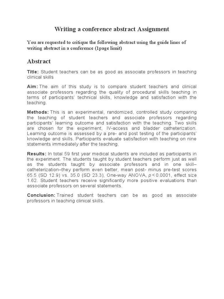 Writing A Conference Abstract Assignemnt | PDF