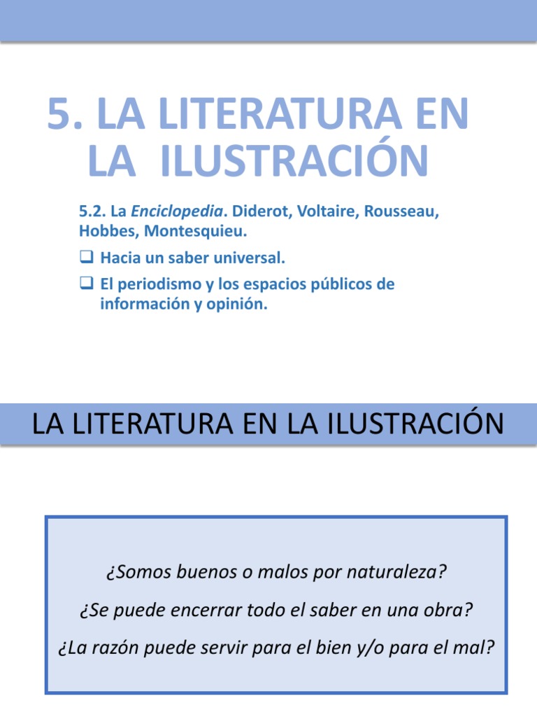 Sesión 5.2. La Enciclopedia. Diderot, Voltaire, Rousseau, Hobbes ...