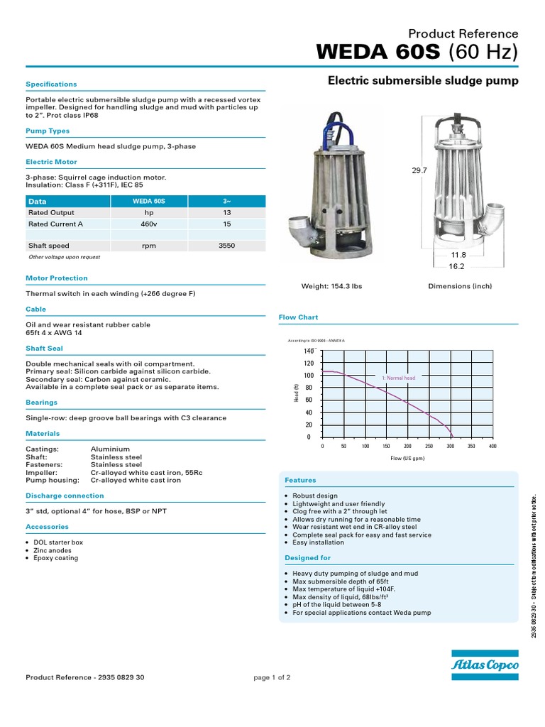 WEDA 60S (60 HZ) : Product Reference | PDF | Pump | Electric Motor