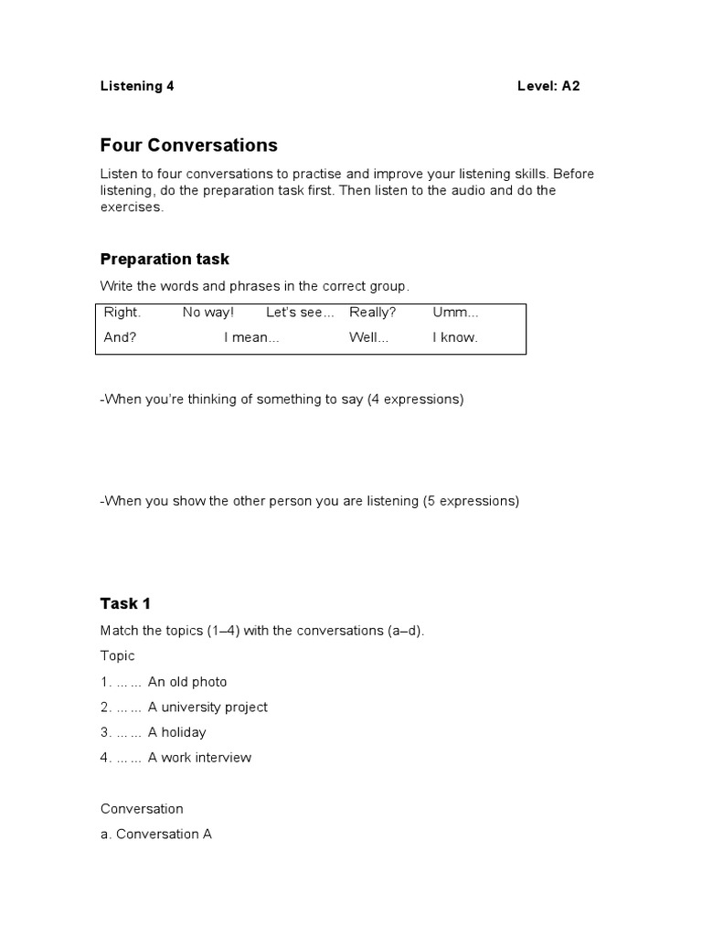 Four Conversations: Preparation Task | PDF