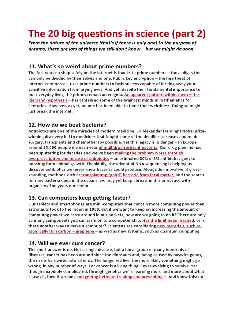 The 20 Big Questions in Science - Part 2 | Download Free PDF | Ageing ...