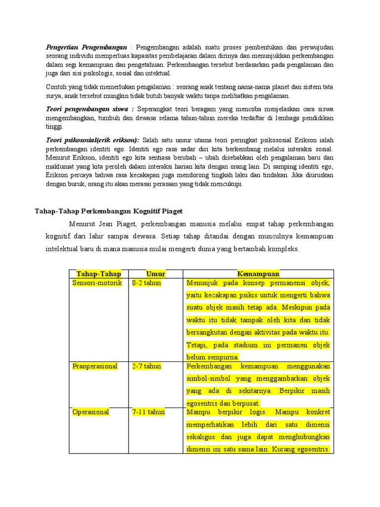 Teori Pengembangan Mahasiswa | PDF | Karier & Perkembangan | Pengembangan Diri
