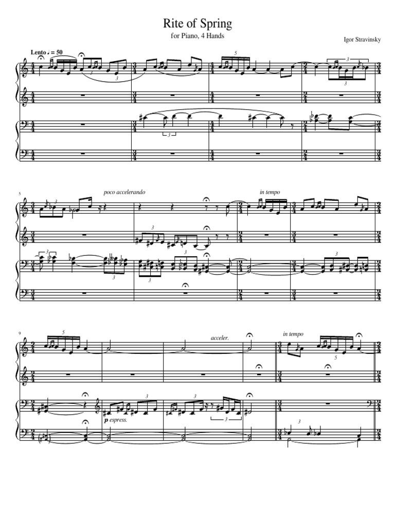 Rite of Spring for Piano, 4 Hands | PDF | Tempo | Compositions