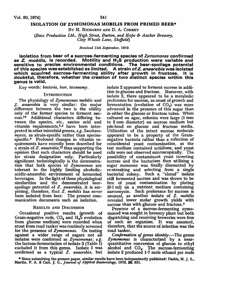 Isolation of Z. Mobilis PDF | PDF | Yeast | Glucose