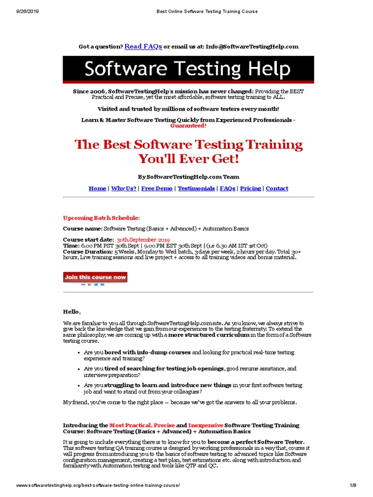 Best Online Software Testing Training Course PDF | PDF | Software ...