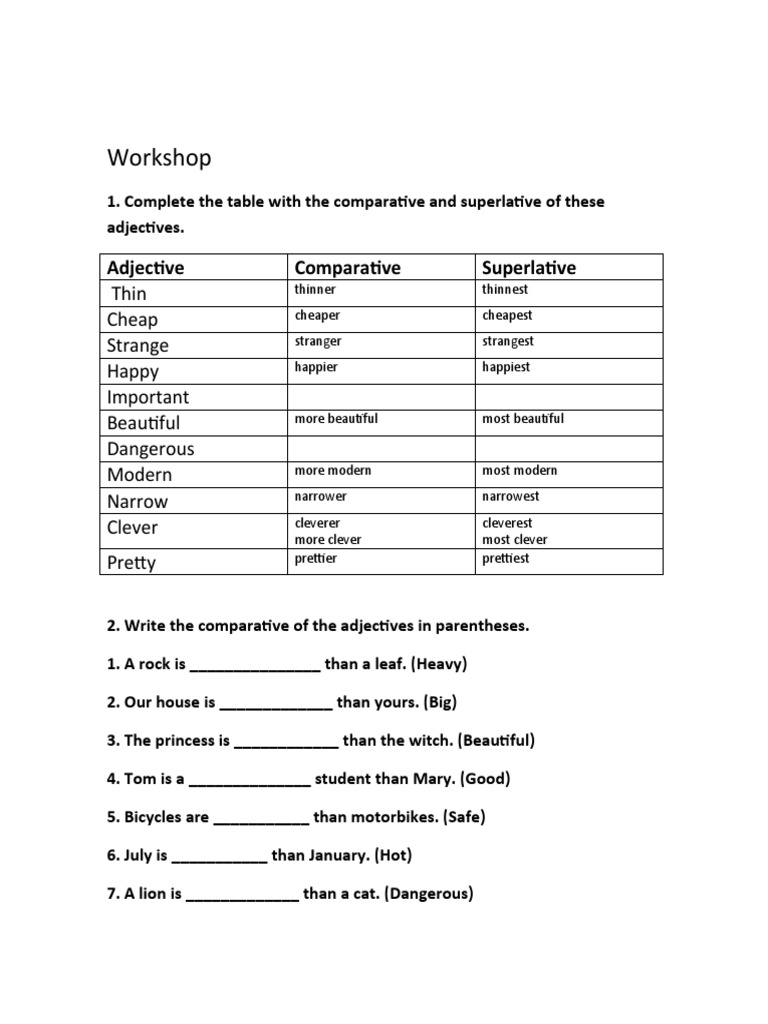 Workshop: Adjective Comparative Superlative | PDF