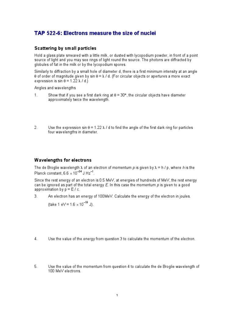 Episode 522 6 Electrons Measure The Size of Nuclei - 0 | PDF | Atomic Nucleus | Electronvolt