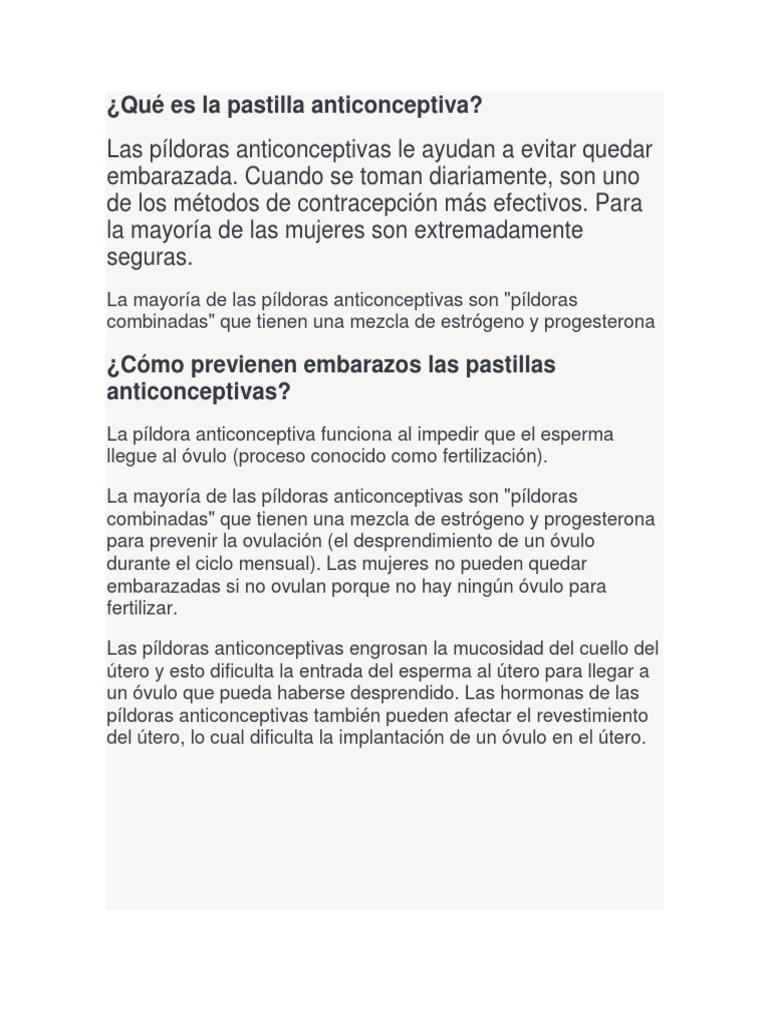 Qué Es La Pastilla Anticonceptiva PDF | PDF | Control de la natalidad ...