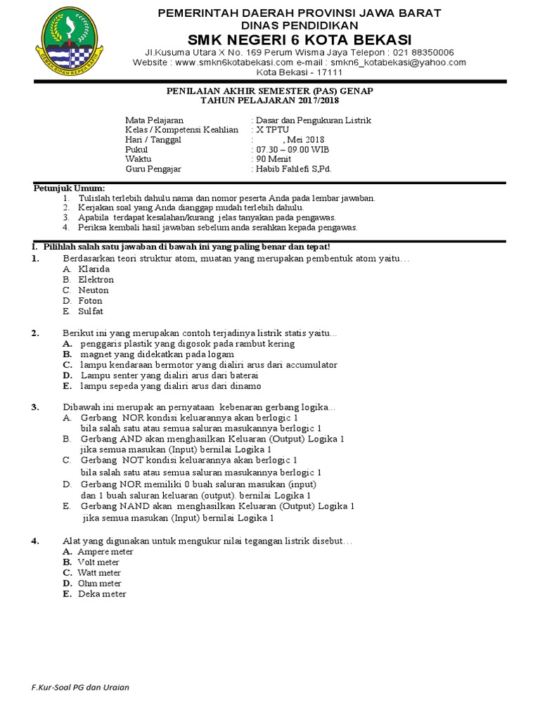 F.Kur - PENULISAN SOAL PAS GENAP X TPTU | PDF