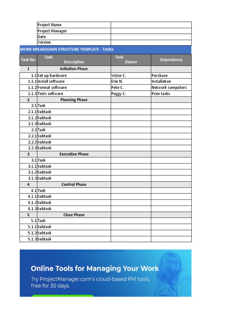 1 Initiation Phase: Work Breakdown Structure Template - Tasks Task No ...