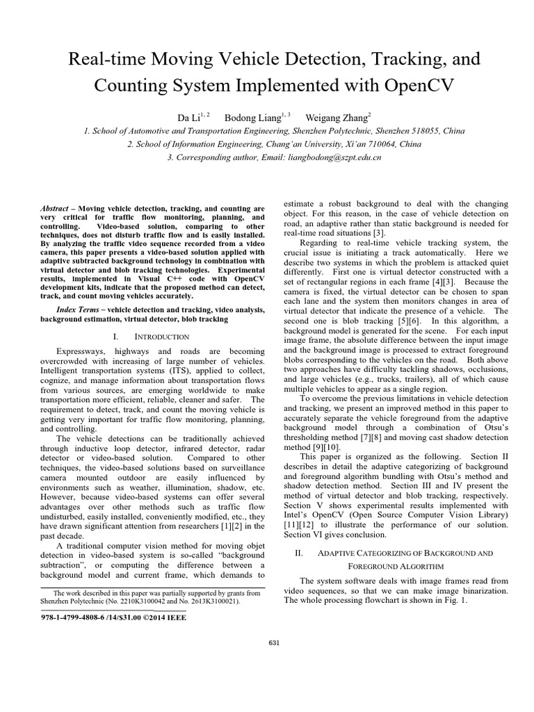 Real Time Moving Vehicle Detection Tracking And Counting System Implemented With Opencv Pdf