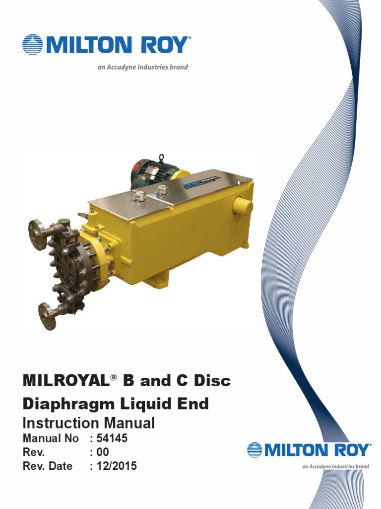 Milroyal B and C Disc Diaphragm Liquid End Milton Roy Instruction ...