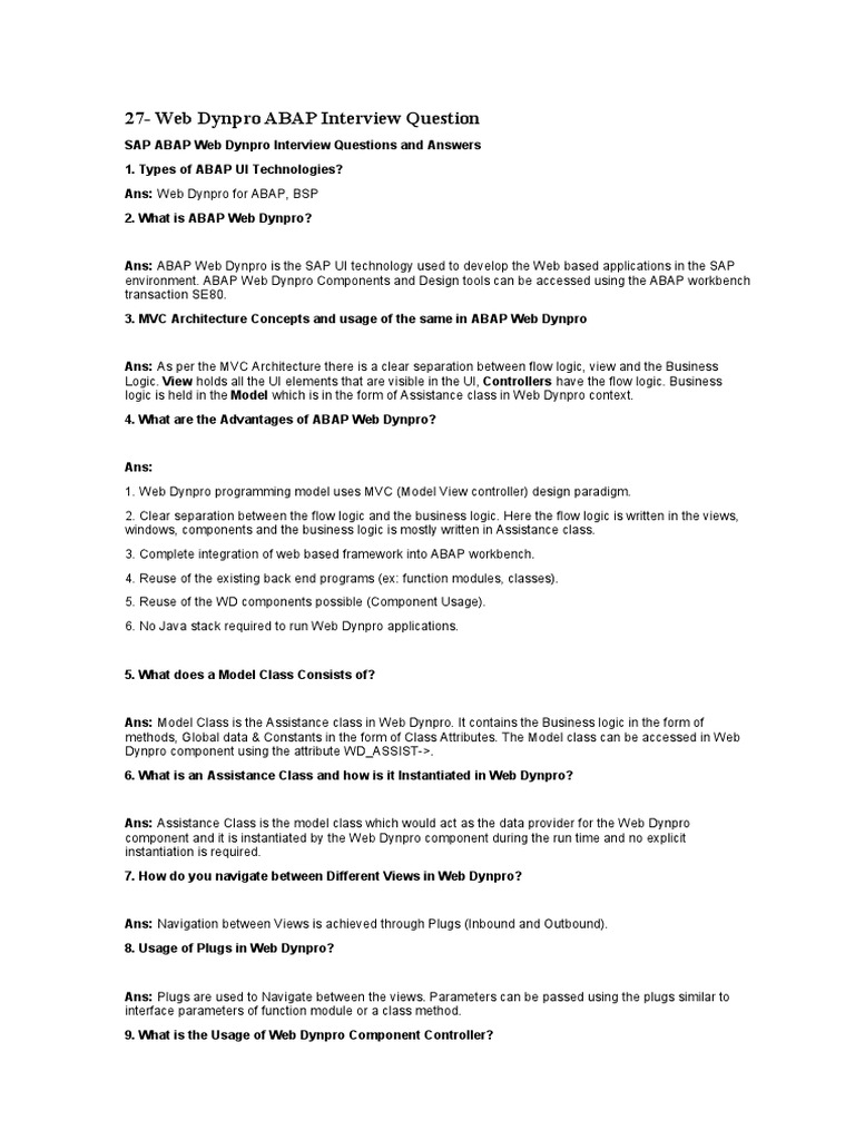Webdynpro Interview Questions | PDF | Model–View–Controller | Class (Computer Programming)