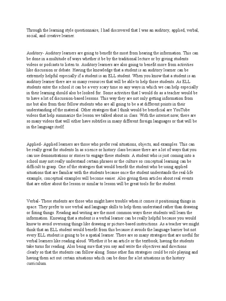 Learning Style Reflection | PDF | Learning Styles | Learning