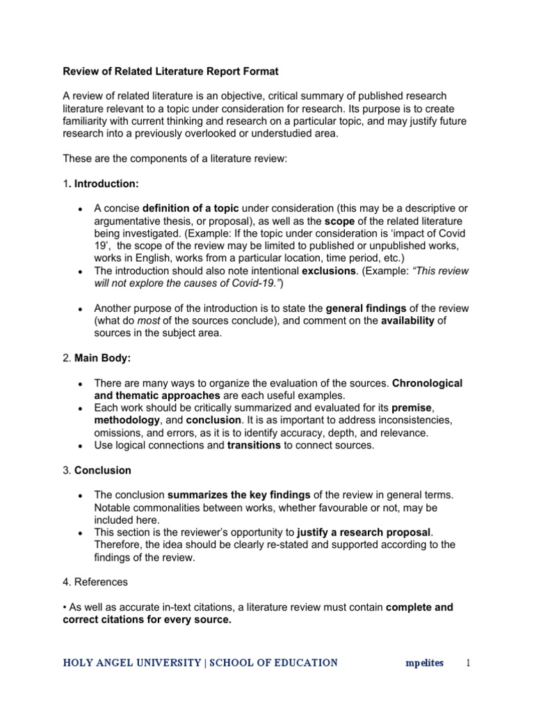 Review of Related Literature Report Format | PDF