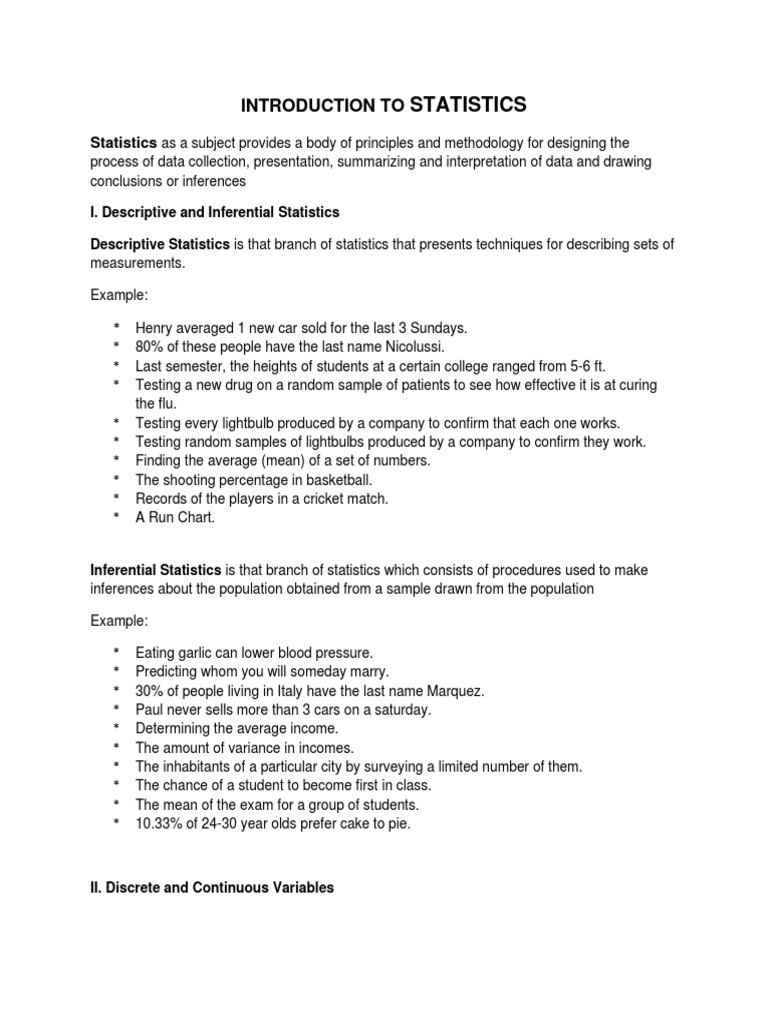 Introduction to Statistics Overview | PDF | Summation | Statistics