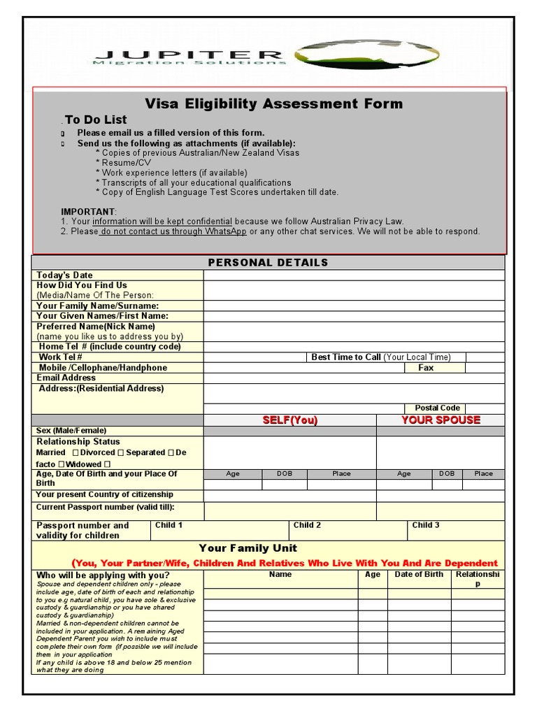 Visa Eligibility Assessment Form: To Do List | PDF | Diploma | Academic ...