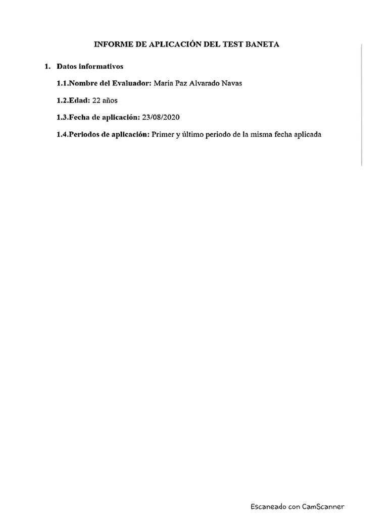 Aplicación Del TEST BANETA PDF | PDF
