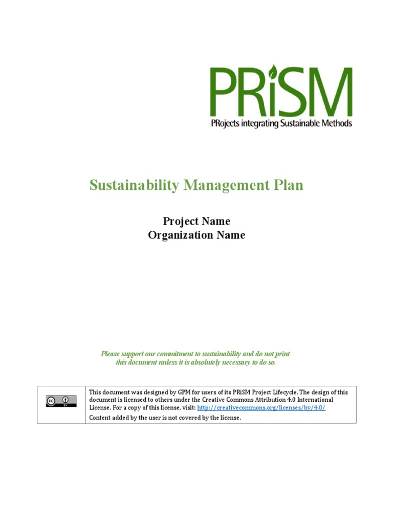 Sustainability Management Plan: Project Name Organization Name | PDF ...